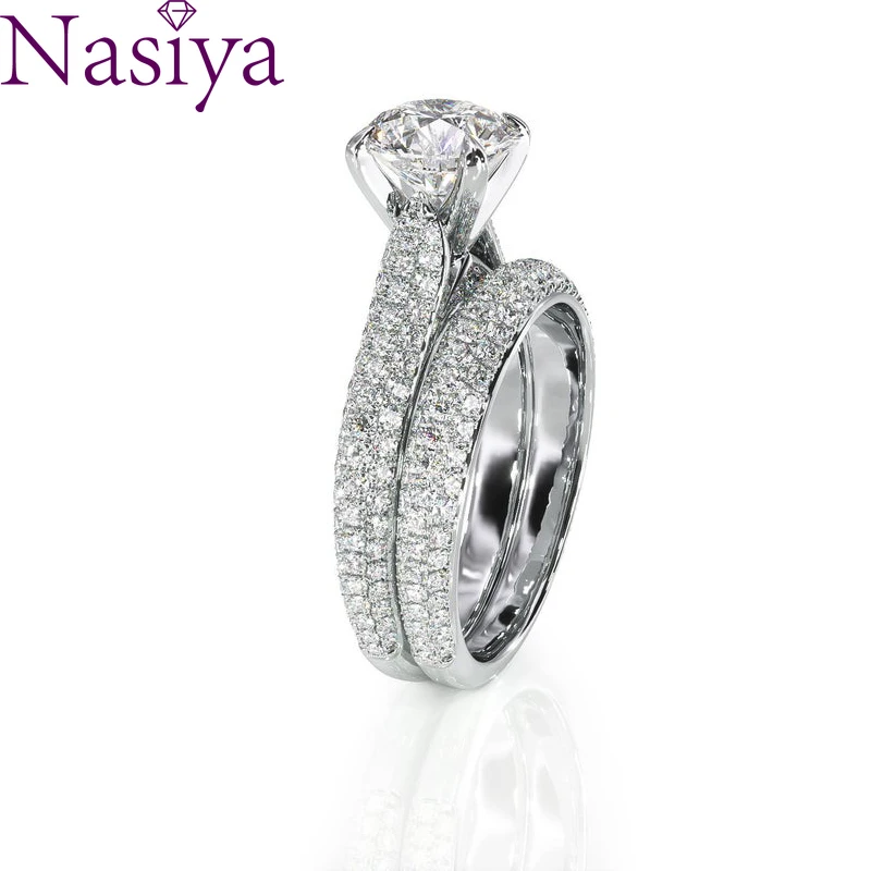 Набор свадебных колец NASIYA из муассанита, основной 1ct 6,5 мм EF цветной Муассанит с боковым ...