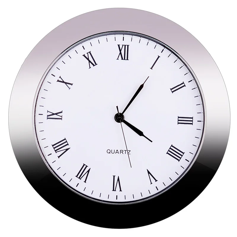 Mini-Clock-Quartz-Movement-Insert-Round-60mm-hole-White-Face-Silver ...