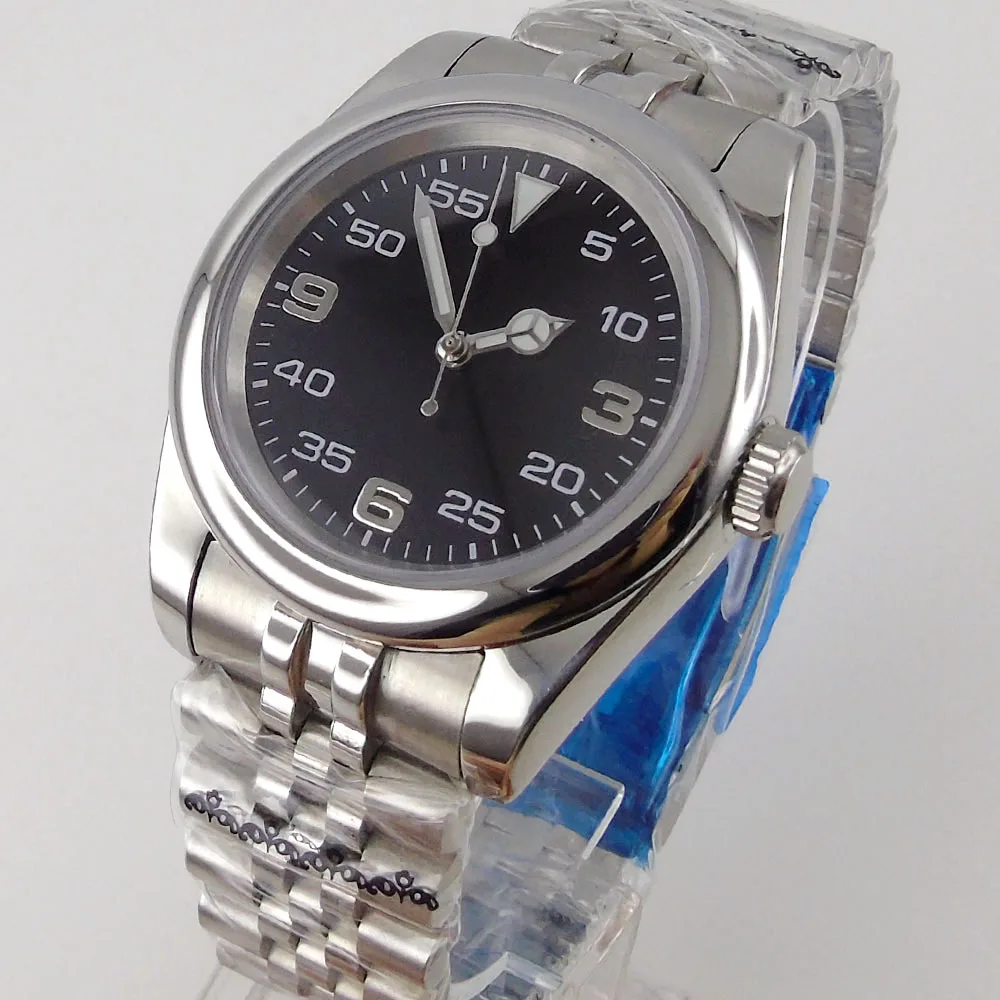 39mm Polished Automatic Men's Watch Genuine NH35 Movement Black Dial ...