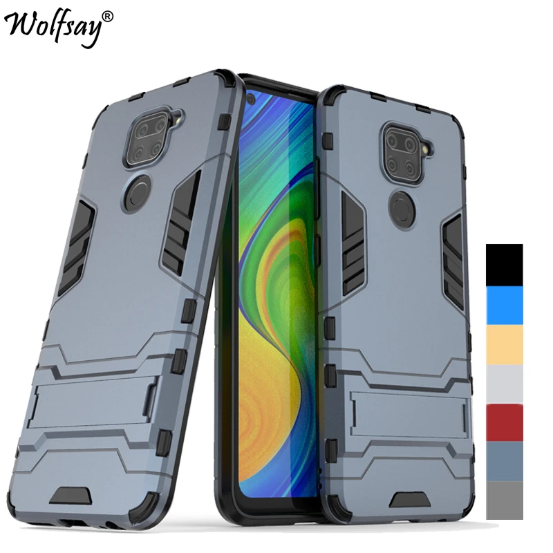 For Cover Xiaomi Redmi Note 9 Case Hybrid Stand Silicone Armor Phone ...