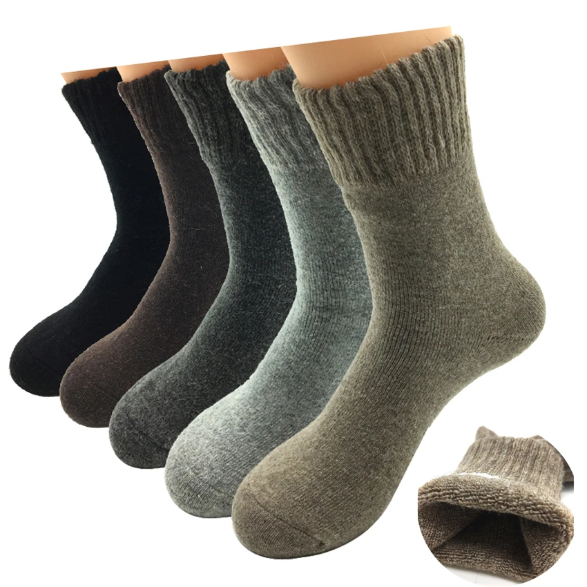 5 Pairs/Lot Thick Wool Socks Men Winter Warm Cashmere Breathable Long ...