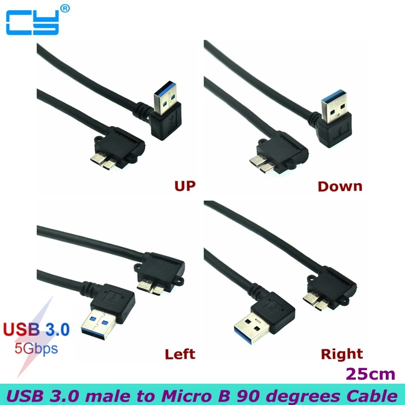 90 Degree USB 3.0 to Micro B 10 pin Left Corner Cable 25cm, Suitable ...