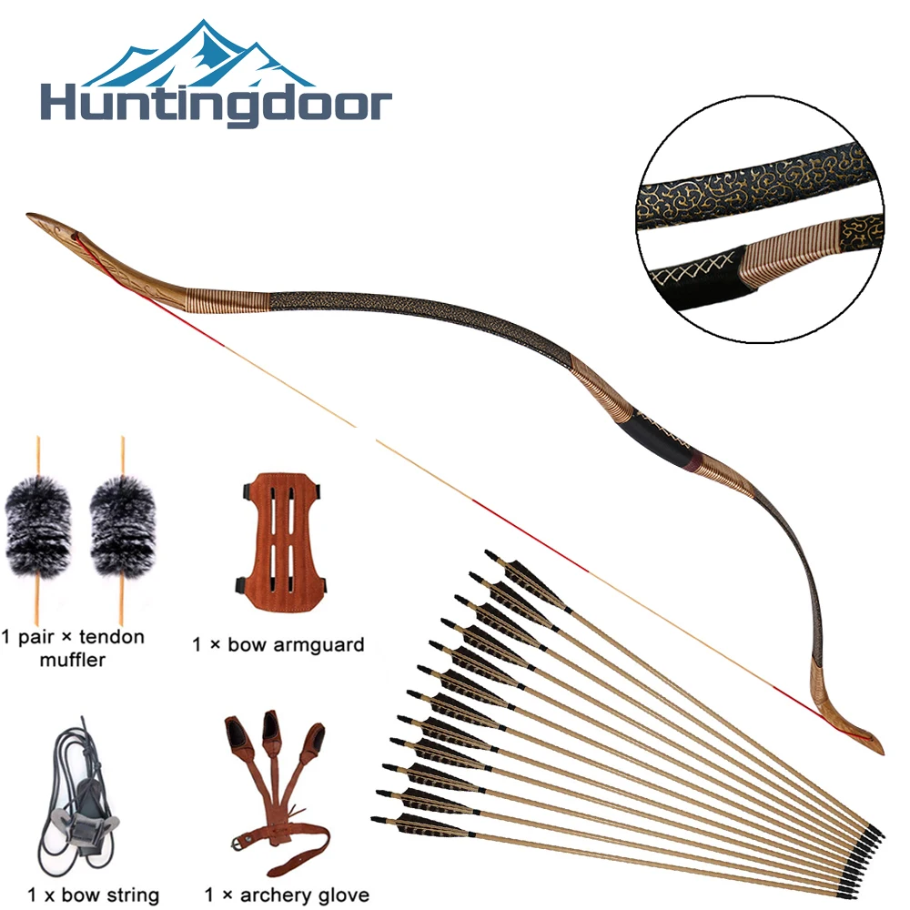 2020-Hot-Traditional-Handmade-Bow-Longbow-with-True-Feather-Wood-Arrows ...