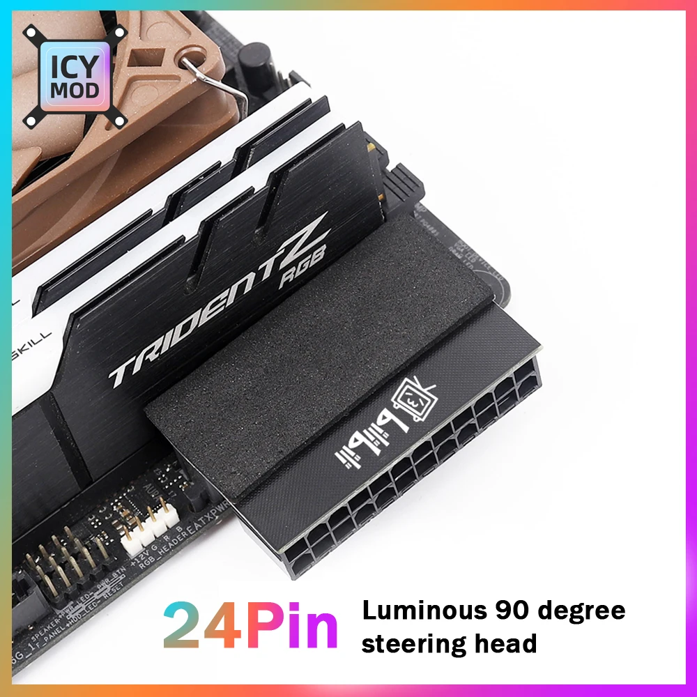 Computer Motherboard Atx Power Supply 24p Turn 90 Degree Connector Steering Head Diy ...