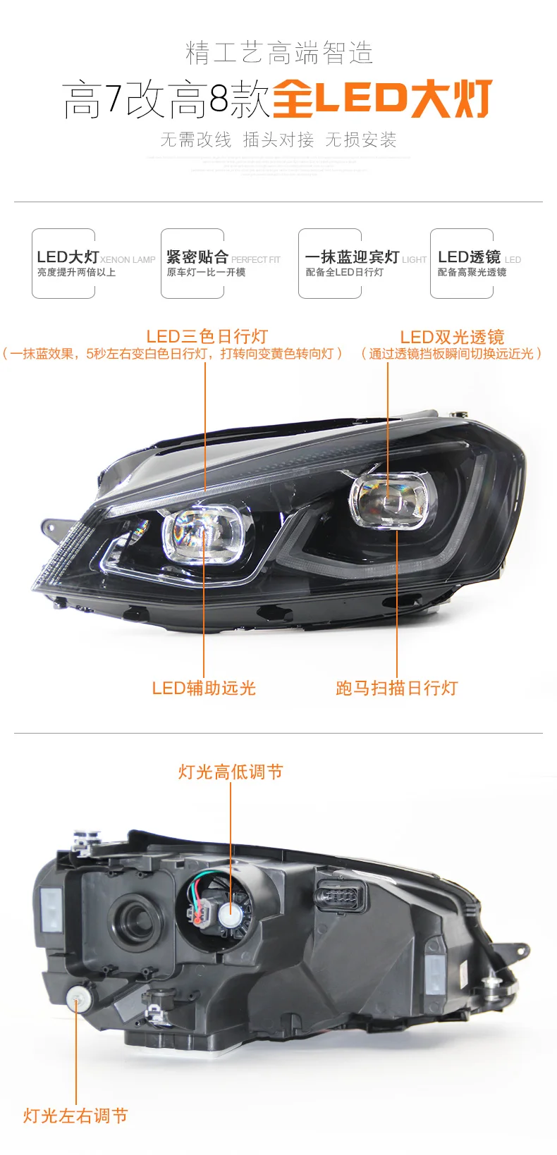 Car Styling Headlights For Golf 7 LED Headlight Animation DRL Head Lamp ...