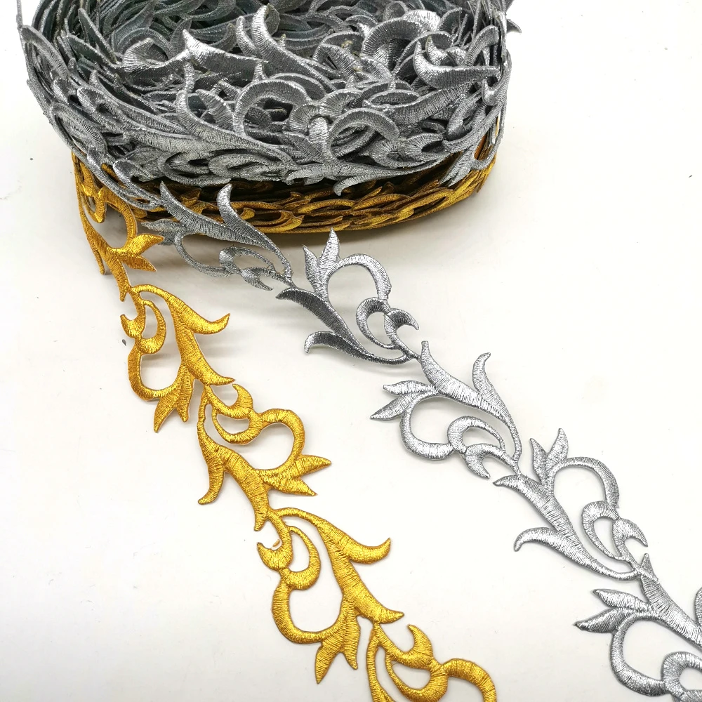 Gold Embroidered Lace Iron On Ribbon Cosplay Costume Braid Appliqued ...