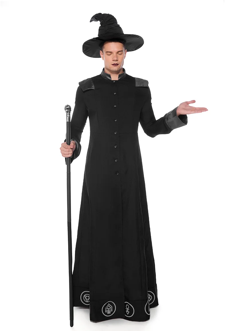 Middle Age Wizard Cosplay Black Cloak Costume Dark Wizard Halloween ...
