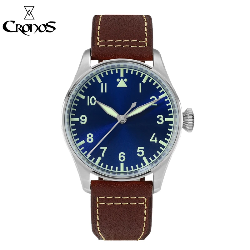 Men Watch Skeleton-Back-Leather Cronos Super-Luminous Mechanical Pilot ...