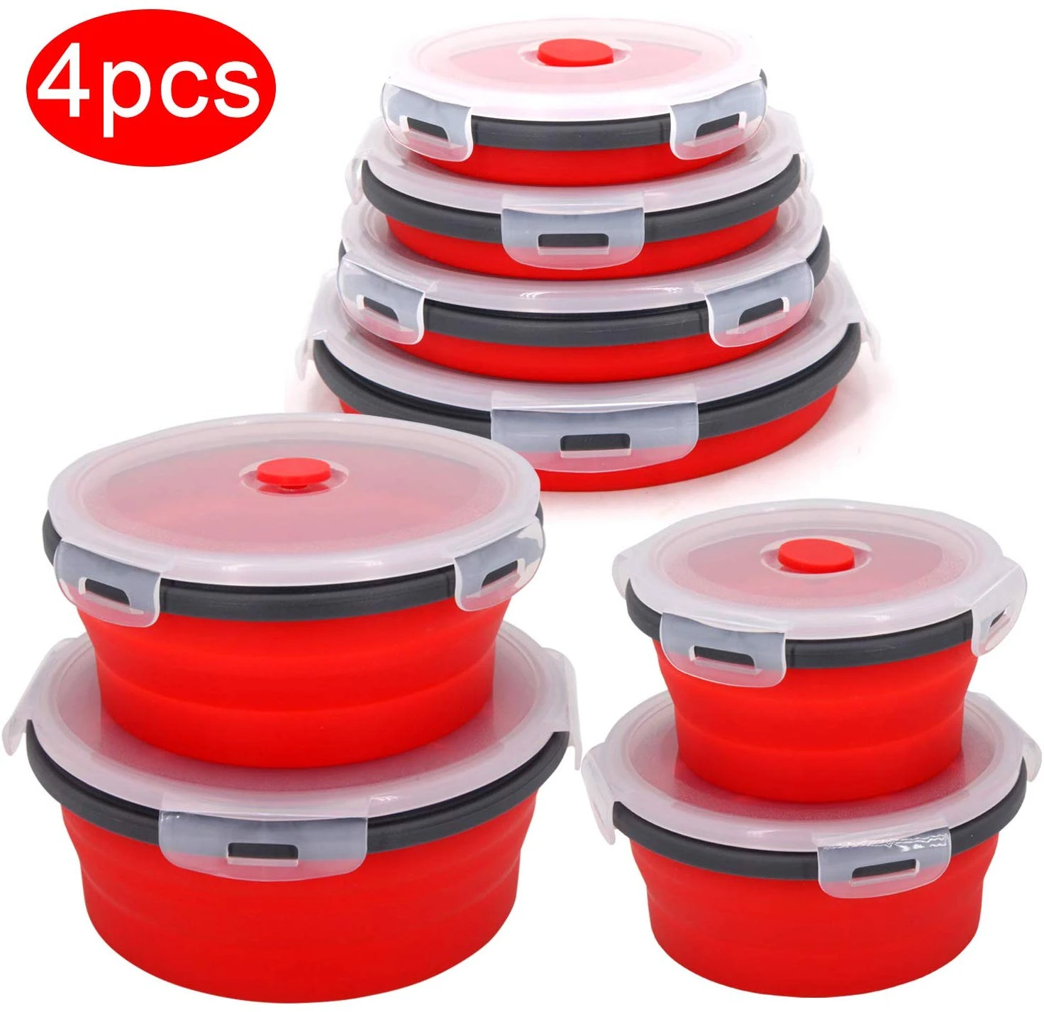 Round Silicone Folding Lunch Box Set Microwave Folding Bowl Portable ...