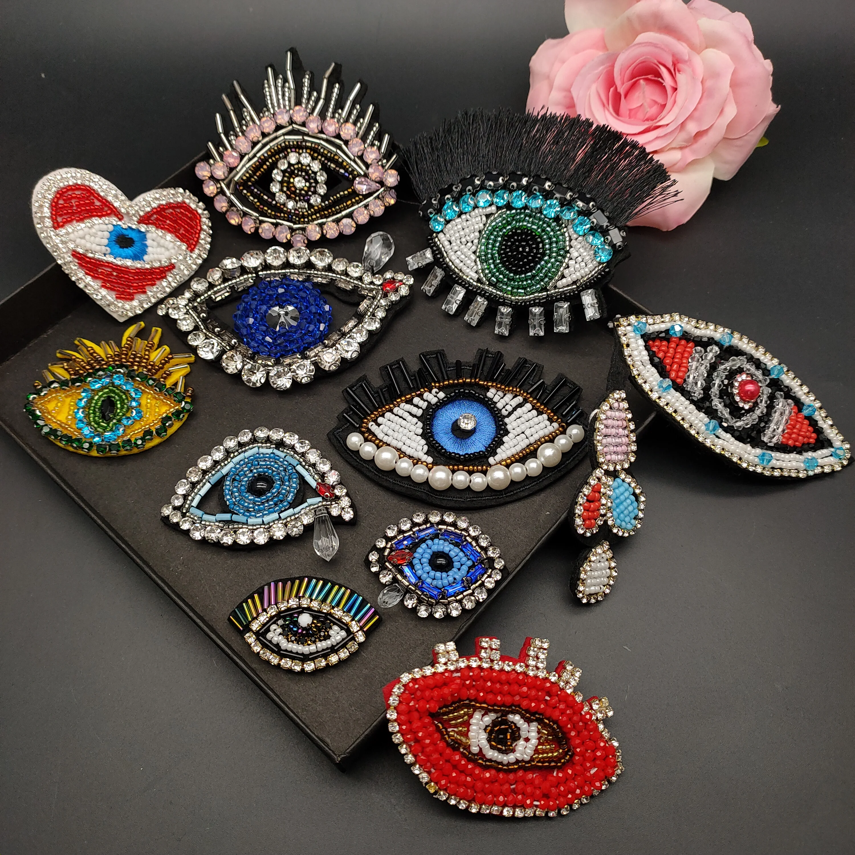 3D-Handmade-Rhinestone-Beaded-Patches-Eyes-Sew-on-Crystal-Patch-beading ...