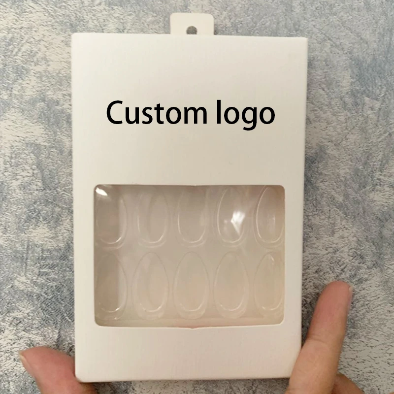 1 Box Custom Logo White Press Fake Nail Packaging Box Free Plastic Foil ...
