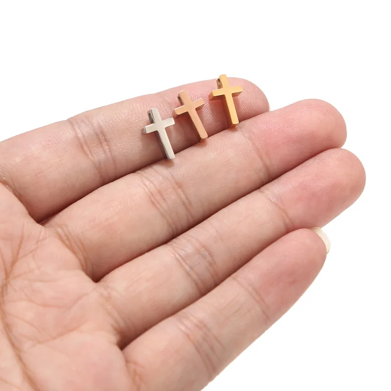 5pcs Stainless Steel Tiny Cross Charms Gold Steel Tone Diy Crafts Cross ...