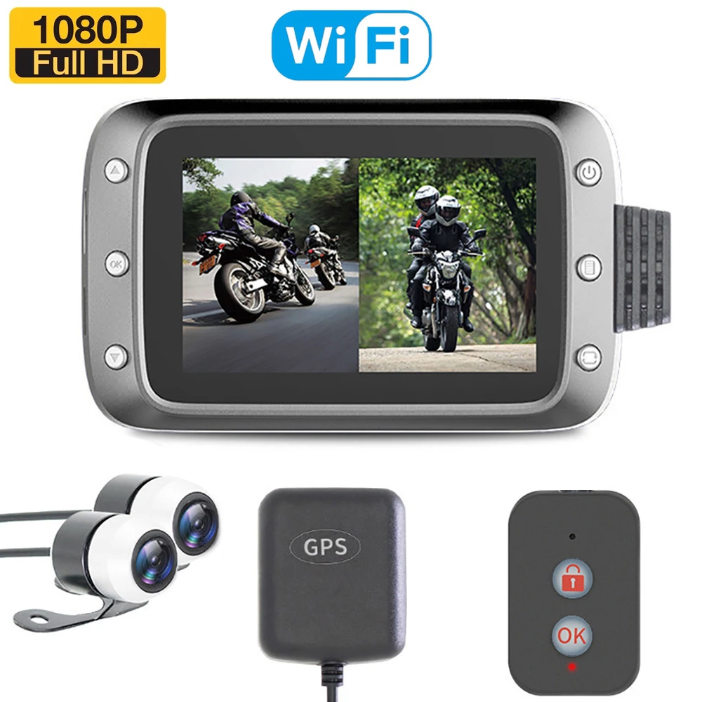 Wifi Motorcycle Dvr Dash Cam 1080p+1080p/+720p Full Hd Front Rear View ...