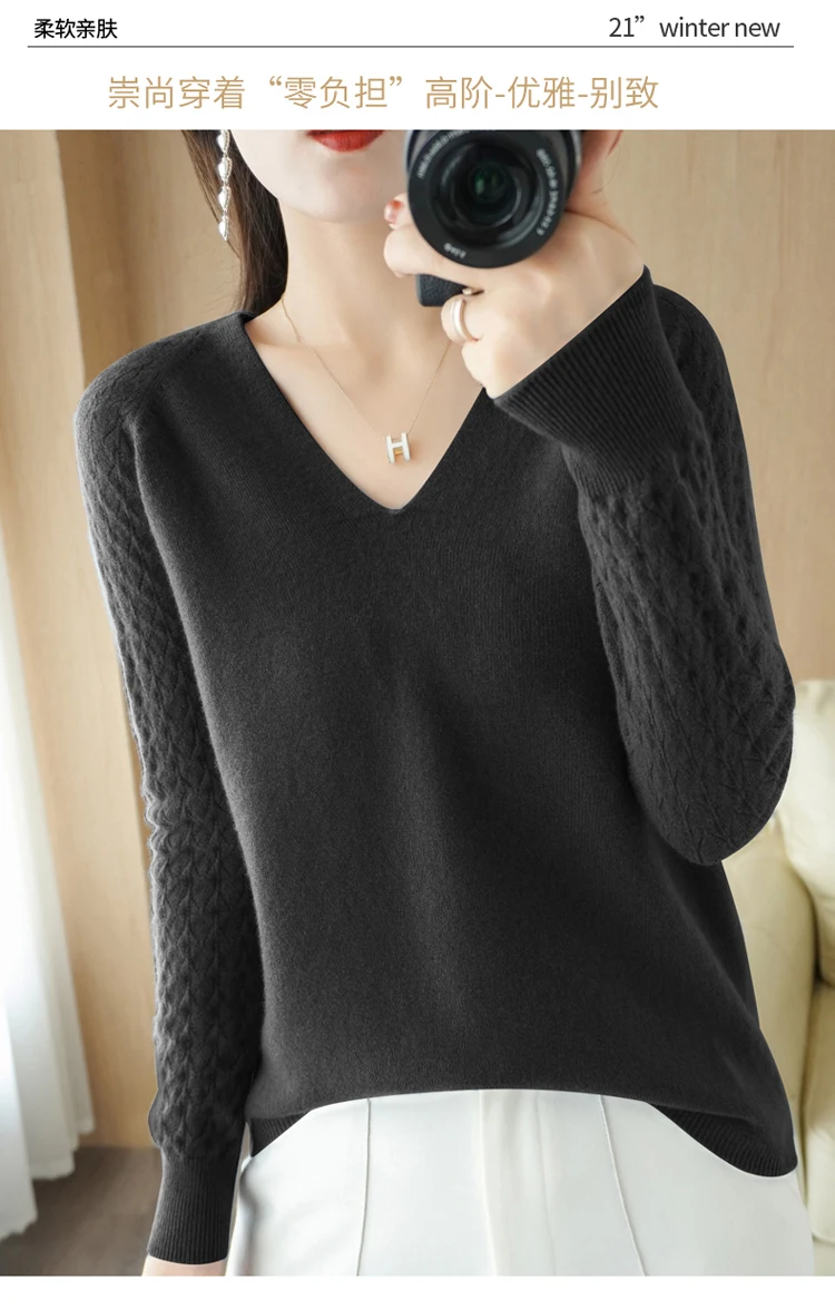 Pull,Pull en laine à col en v pour femme, pull court et fin, couleur ...
