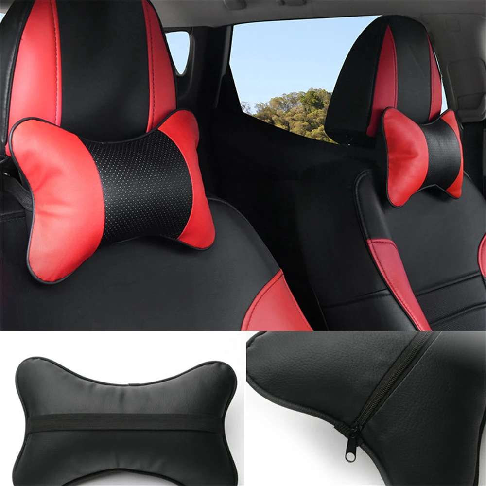 2-Pieces-Car-Red-Color-PU-Leather-Car-Pillow-Headrest-Neck-Cushion ...