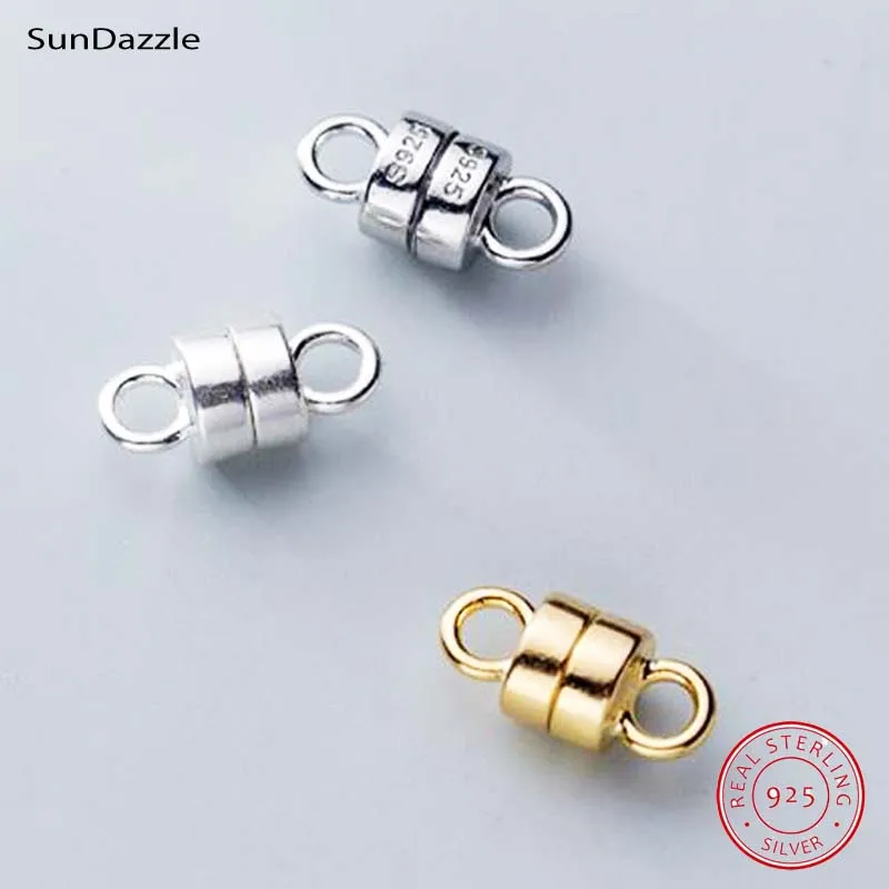 Genuine Real Pure Solid 925 Sterling Silver Magnetic Clasps Gold Buckle ...