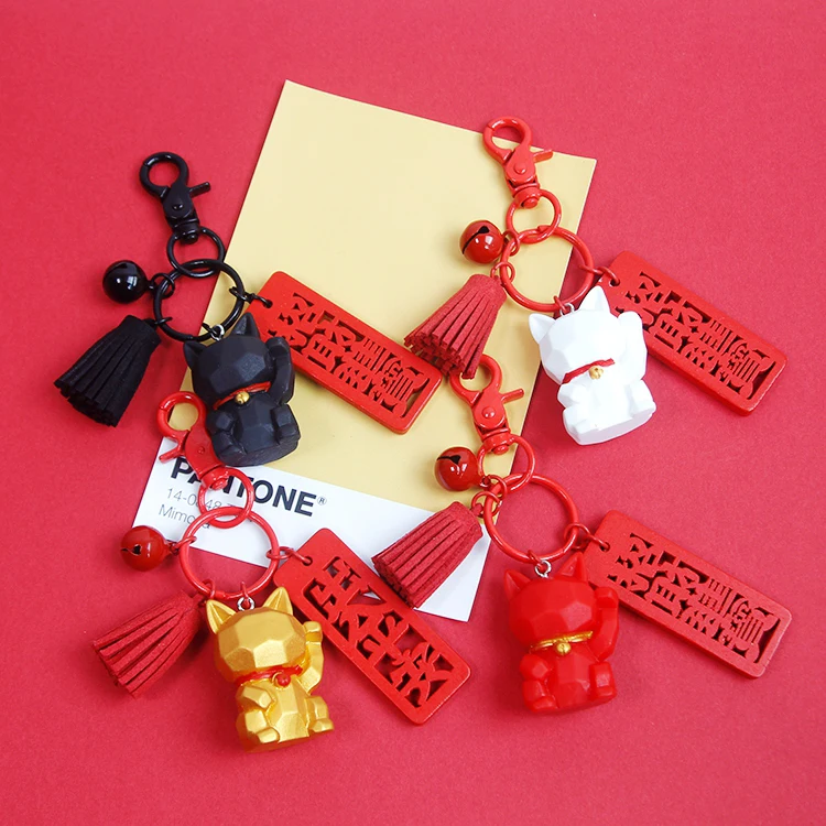 Lucky Cat Fortune Keychain para mulheres, resina 3D, Maneki Neko, borla ...