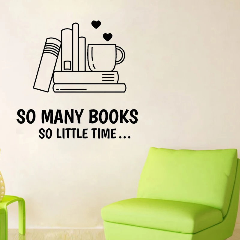 Books Wall Sticker Reading Room Library Study Vinyl Wall Decal Quote ...