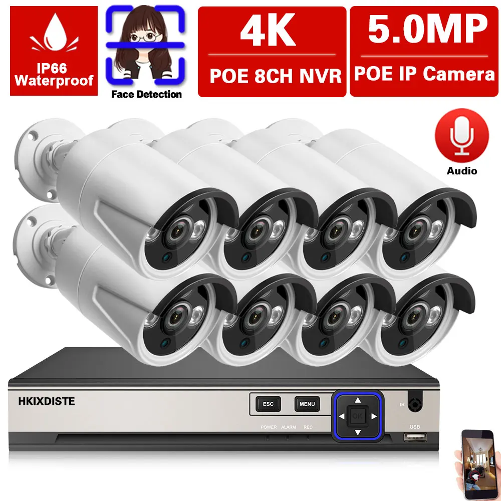 H.265 HD 4K POE NVR Kit 8CH Home 5MP IP Security Camera System Set Motion Detection CCTV Video ...