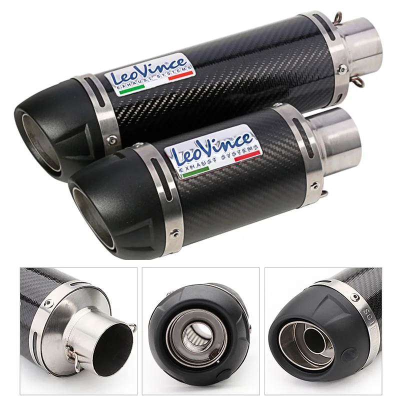 Other Motorcycle Parts - 51mm E-mark Universal Motorcycle LeoVince Exhaust Muffler Carbon Fiber ...