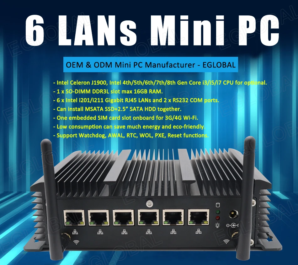 Eglobal Mini Computer Wifi Router Intel Core i3 7167U i5 7267U Pfsense ...