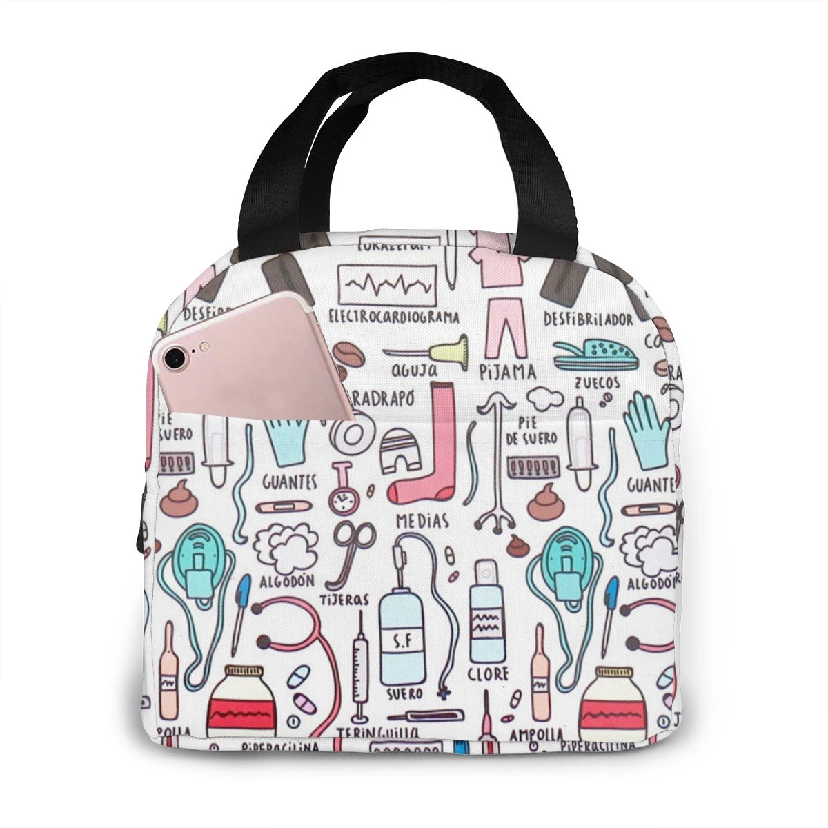 Travel Nurse Bag Insulated Lunch Bags Women Cartoon Nurse Print Food ...