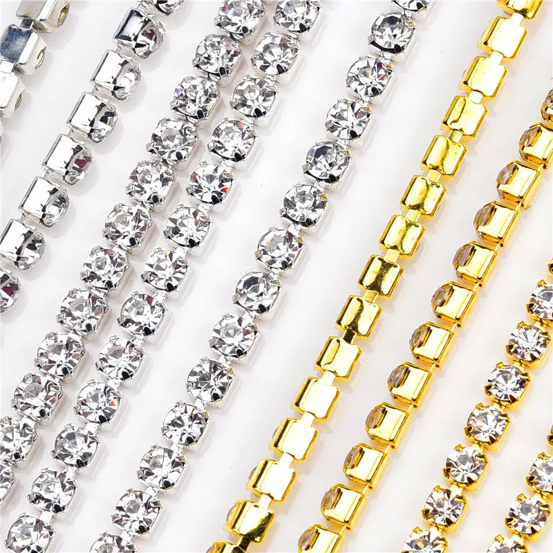 10Yards/Roll Clear Crystal Diamond Chains SS6 SS28(2Mm 6Mm) Silver/Gold ...