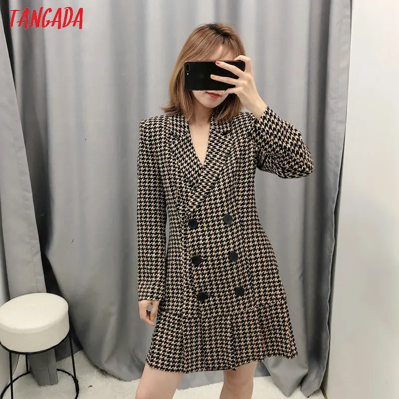 Tangada женское элегантное платье блейзер с принтом с длинным рукавом и пуговицами винтажный