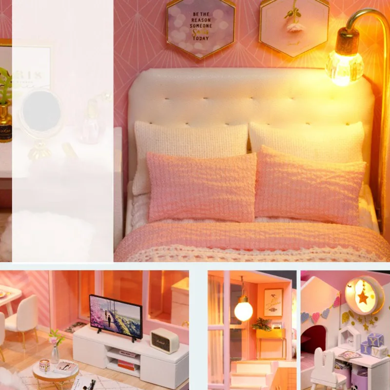 Diy Doll House Wooden Doll Houses Miniature Dollhouse Furniture Kit ...