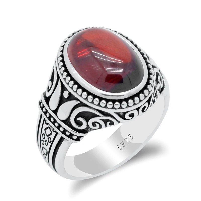 925-Cincin-Perak-Pria-Merah-Zirkon-Bertatahkan-Perak-Murni-Cincin-Antik ...