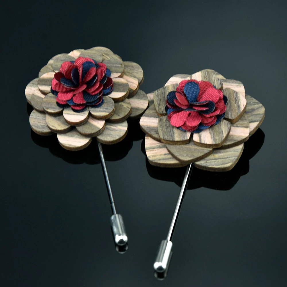 Vintage Lapel Brooch Pin Handmade Wood Flower Lapel Pin Women Men Wedding Party Suit Dress ...