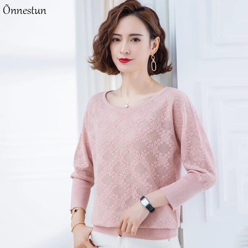 Camisola vazada feminina nova primavera outono roupas de malha casual ...