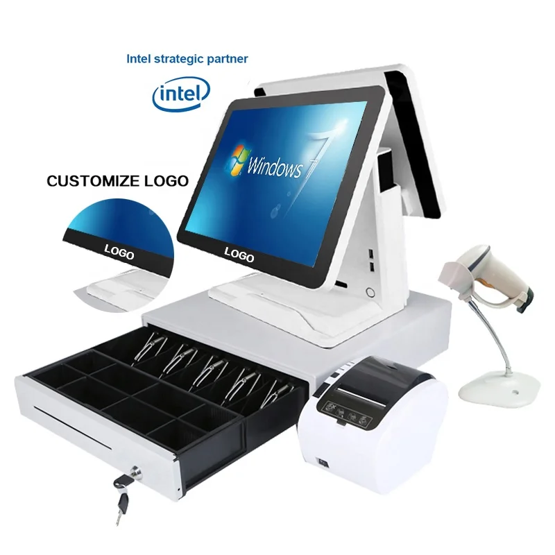 Free shipping 15+15” capacitive touch screen Cash Register dual screen ...