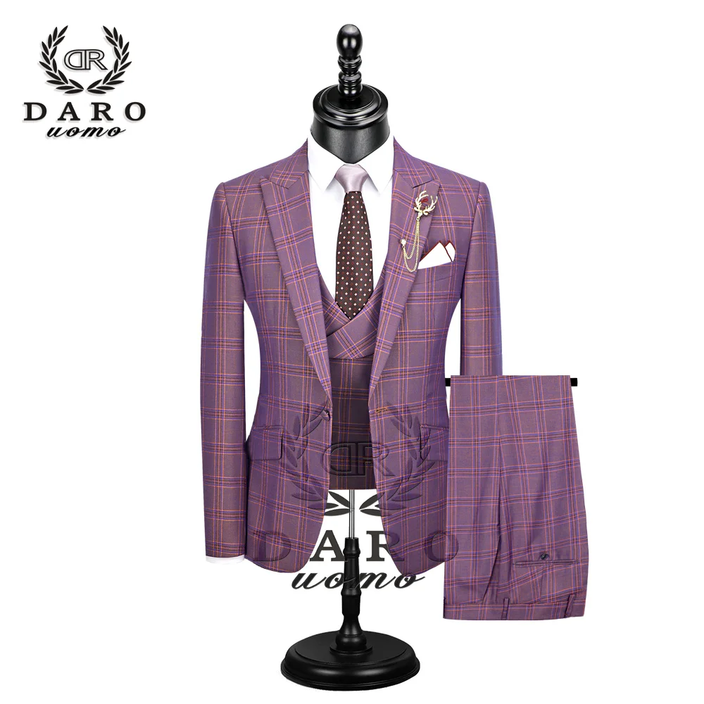 Daro 2022 New Men Suit 3 Pieces Fashion Plaid Suit Slim Fit Blue Purple ...