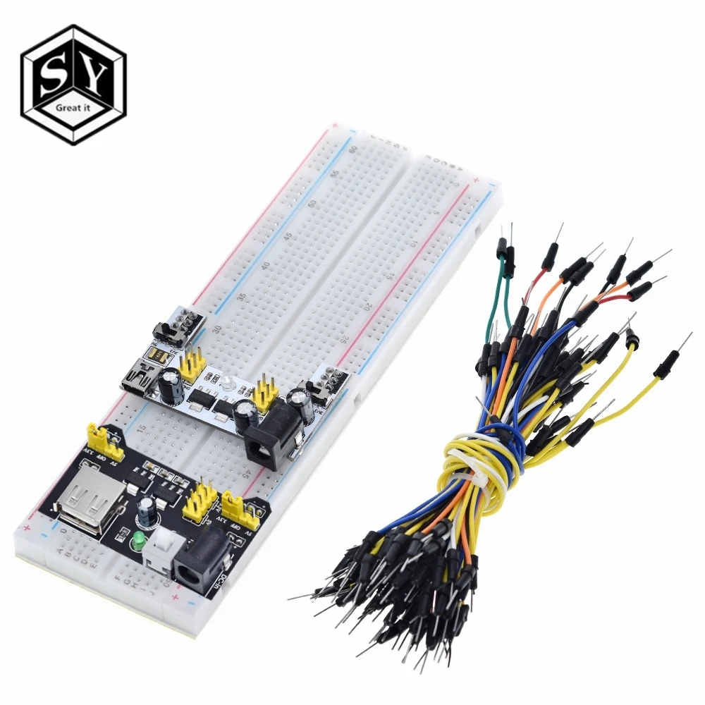 Mb102 Breadboard Power Module+mb-102 830 Points Solderless Prototype Bread Board Kit +65 ...