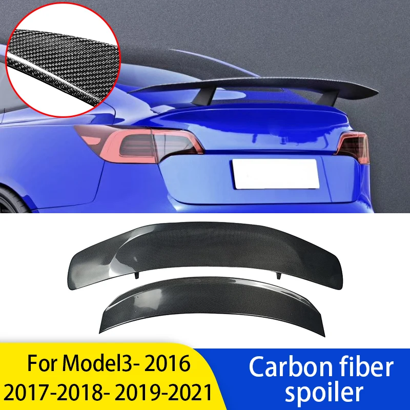 Real-Carbon-Fiber-Spoiler-Wing-Double-Layers-Set-for-Tesla-Model-3-Rear ...