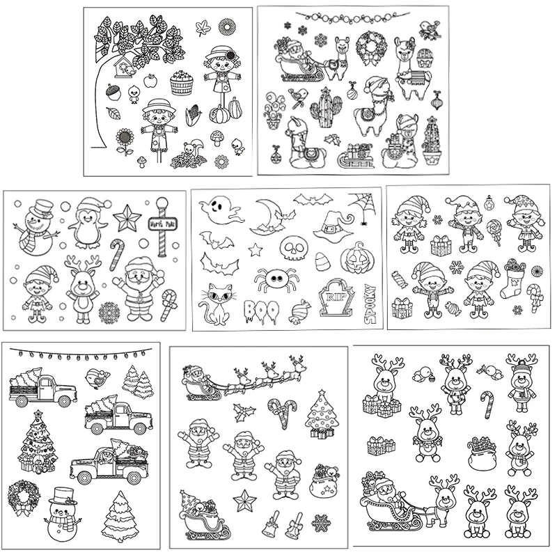 Christmas Clear Stamps Sketch Coloring Page