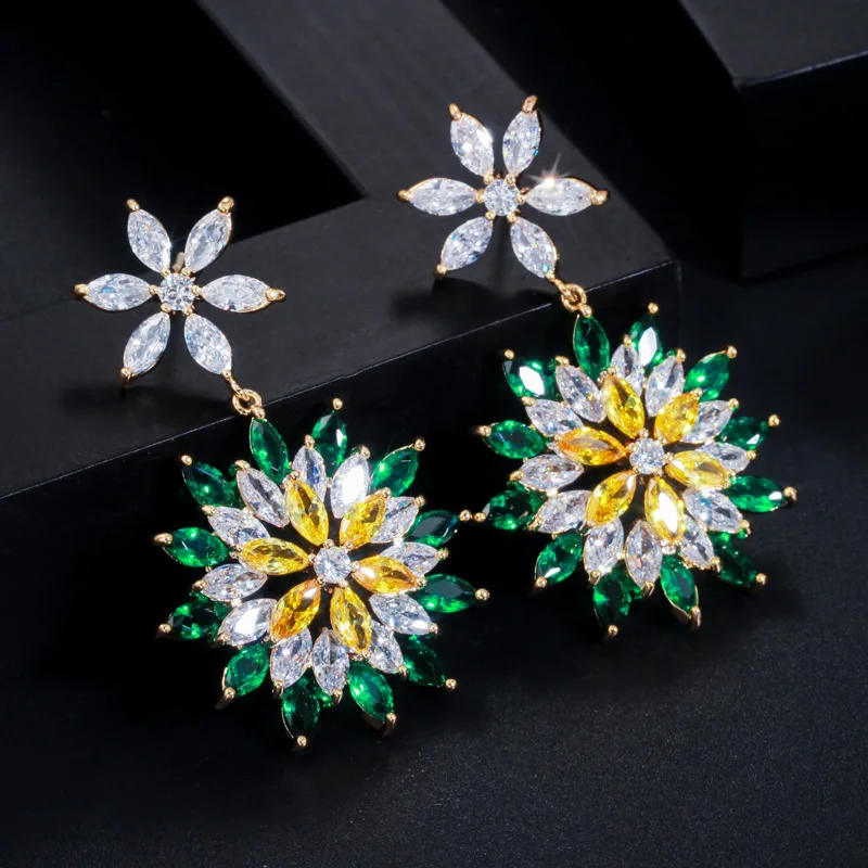 CWWZircons красивый зеленый изумруд желтый топаз Роскошные Большие длинные висячие серьги на ...