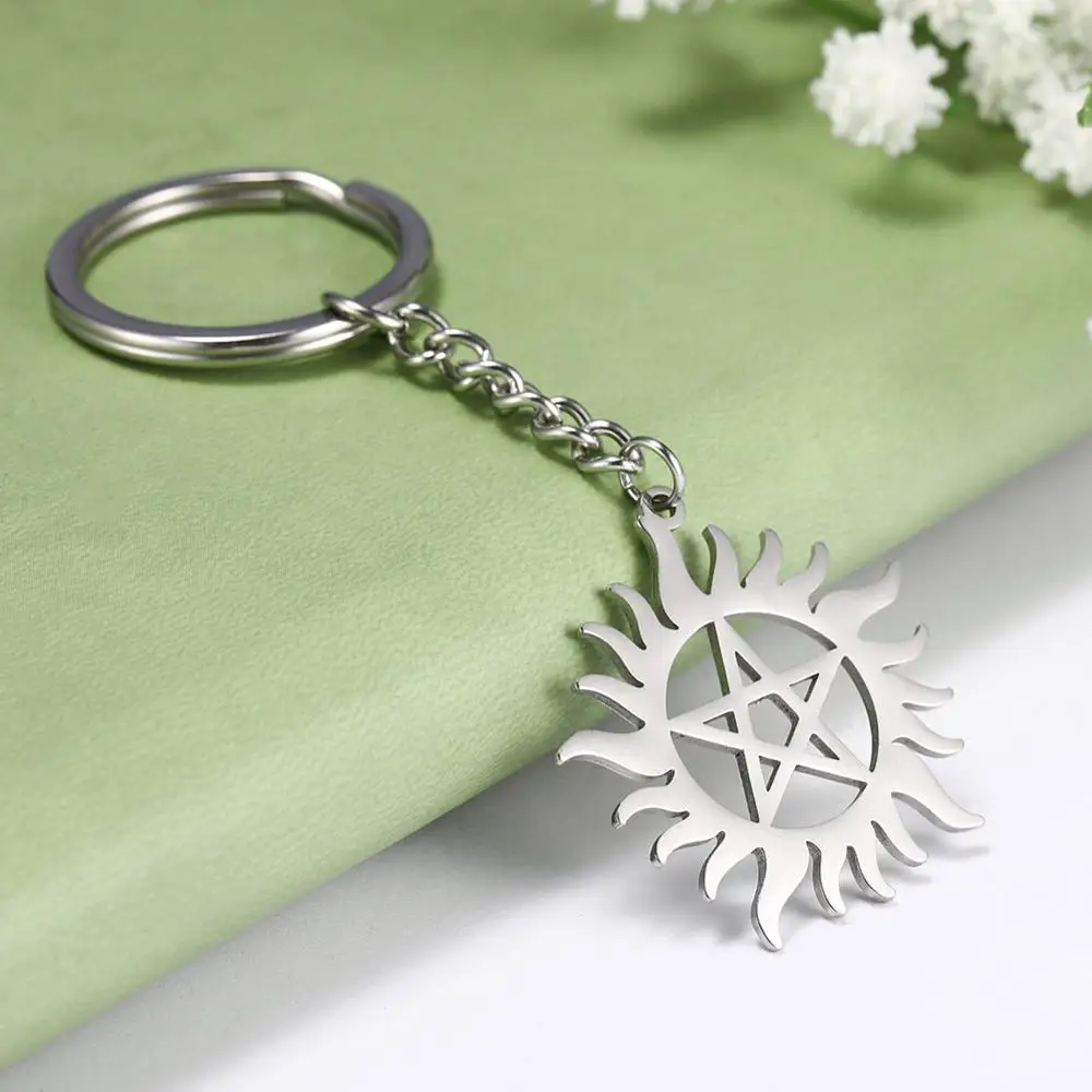 Shinning-Sun-Pentagram-Charm-Car-Keychain-Supernatural-Dean-Stainless ...
