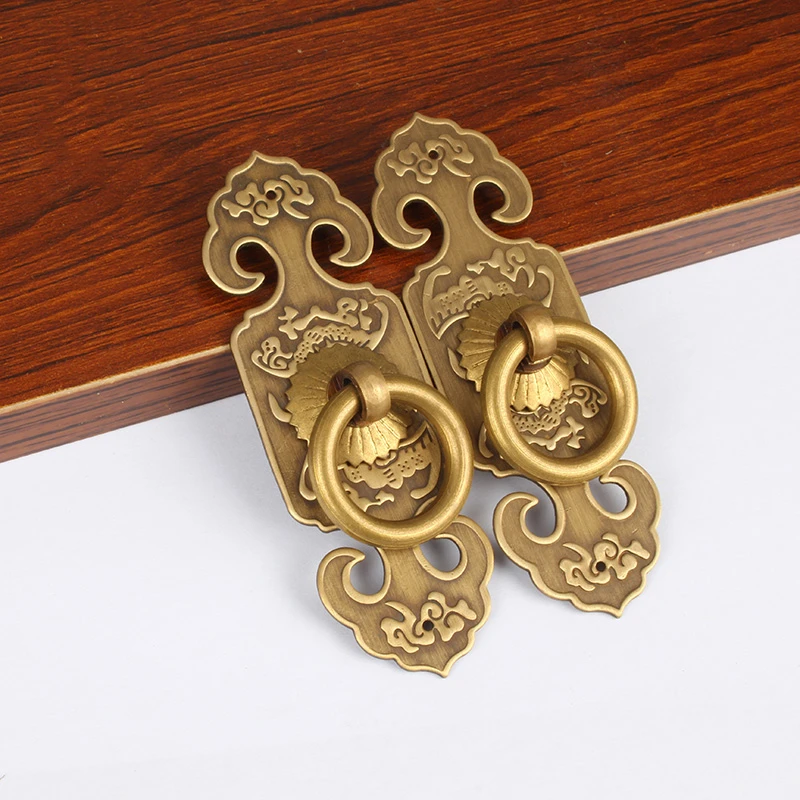 4pcs Brass Cabinet handle Chinese style Antique Wardrobe Handle Knobs ...