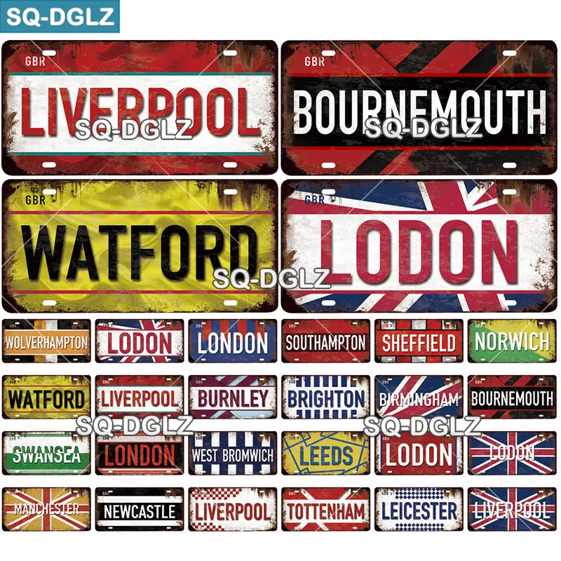 [SQ-DGLZ]United Kingdom City License Plate Metal Sign Vintage Plaque ...