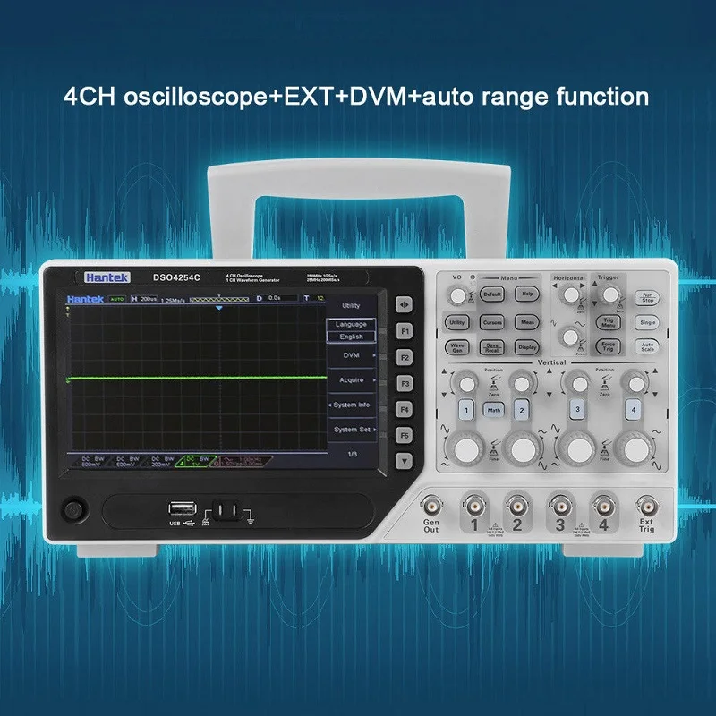 Hantek 디지털 오실로스코프, EXT, DVM, 자동 범위 기능, 80 250MHz 대역폭, 4 채널 1GSa / s 레코드 ...