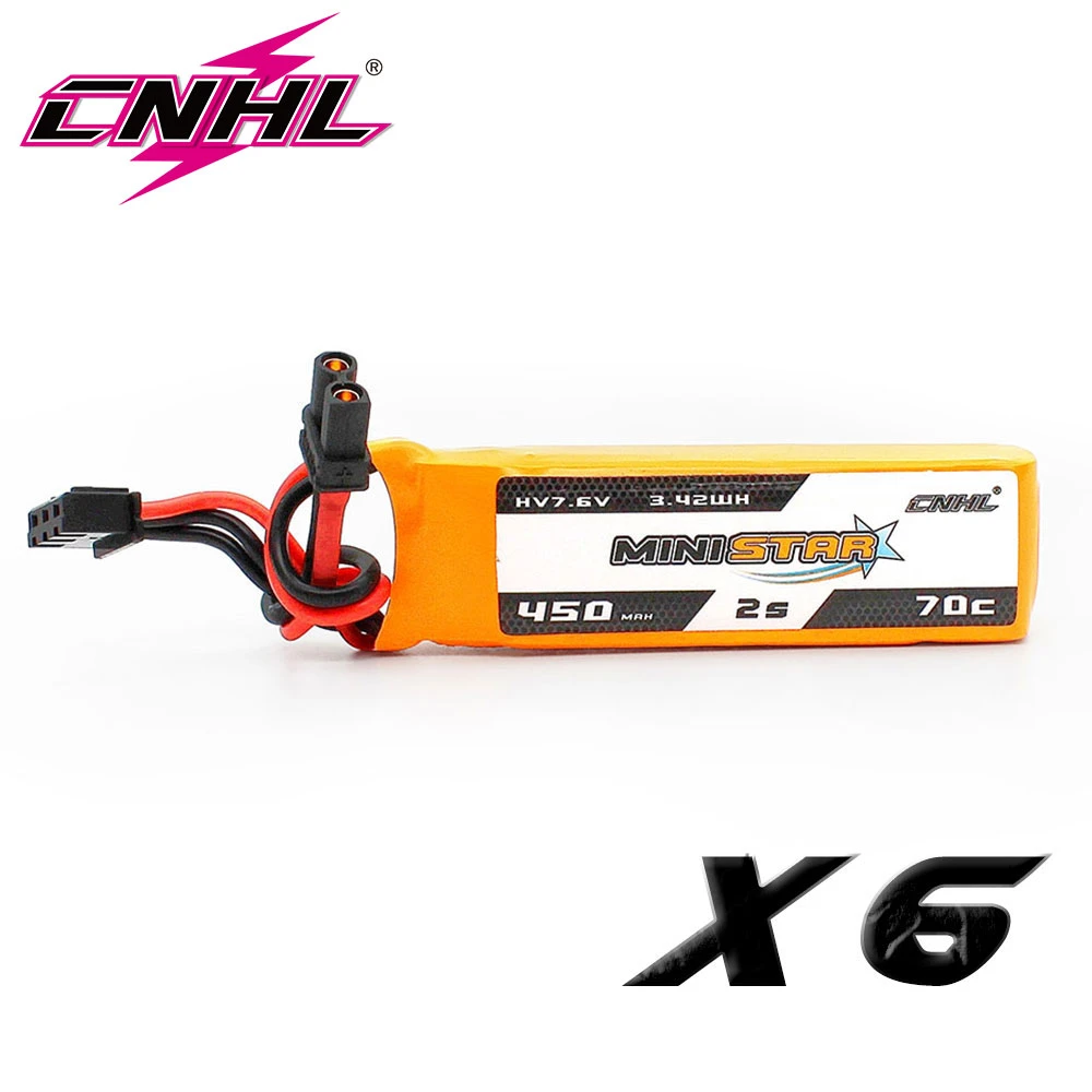 6pcs Cnhl Lipo 2s 7.6v Battery 450mah 70c Ministar Hv With Xt30 Plug ...