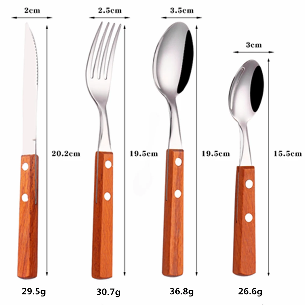 MENAGERE,YF2coffee4pcs4sets--couverts à manche en bois, en acier ...