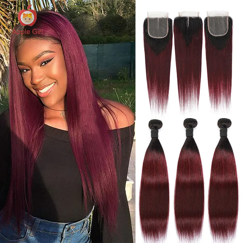 Mechones de pelo liso brasileño con cierre, cabello humano Remy, Color ...