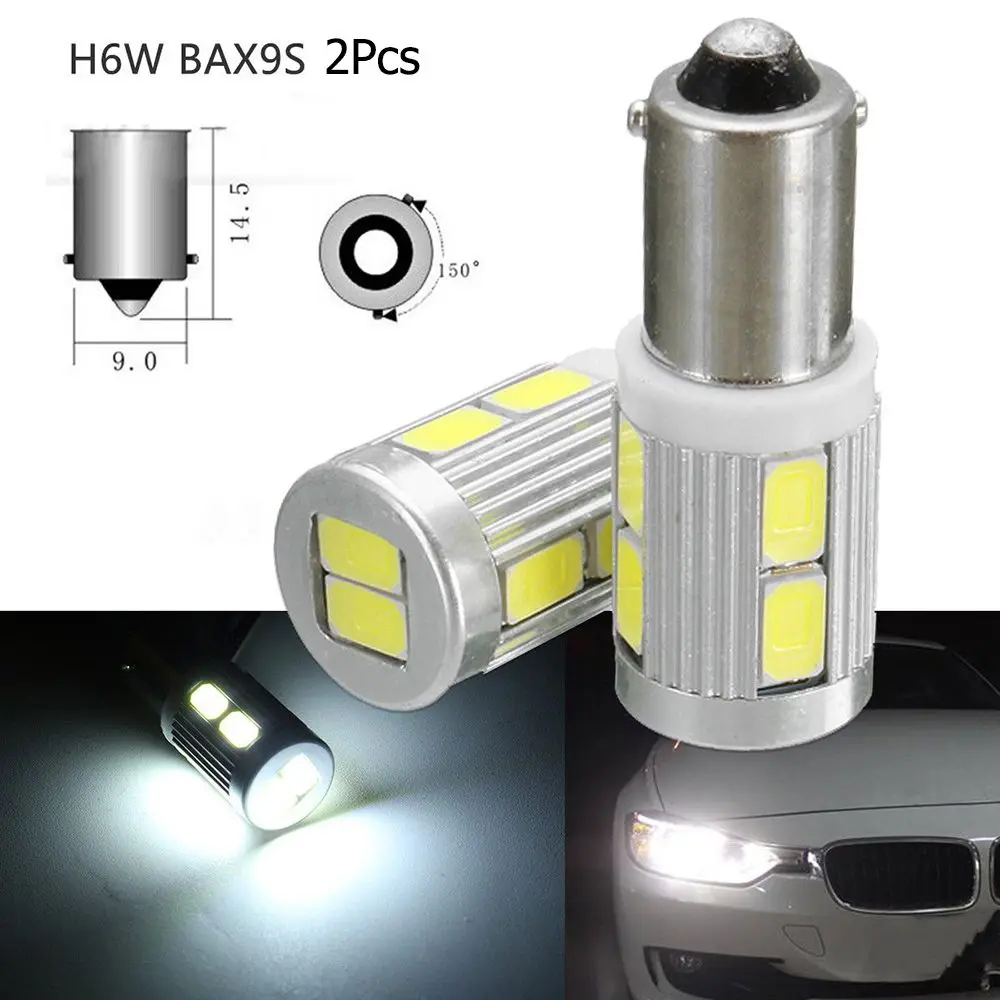 2Pcs-Hot-Lamp-Bright-Bulb-BAX9S-H6W-10-SMD-White-DC-12V-LED-Light-Car ...