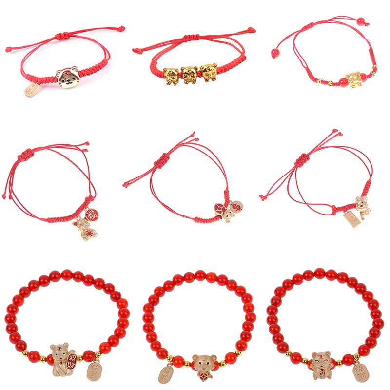 2022 Chinese New Year Five Tiger Red Rope String Bracelets Handmade ...
