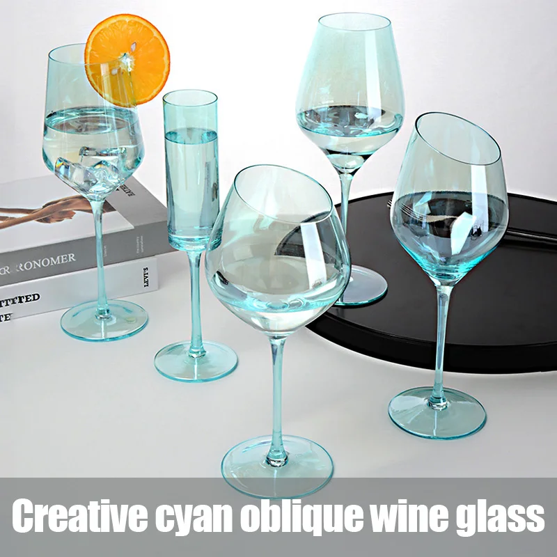 HOT Cyan Blue Bevel Red Wine Glass Goblet Large Big Belly Champagne Red HOT Cyan Blue Bevel Red Wine Glass Goblet Large Big Belly Champagne Red