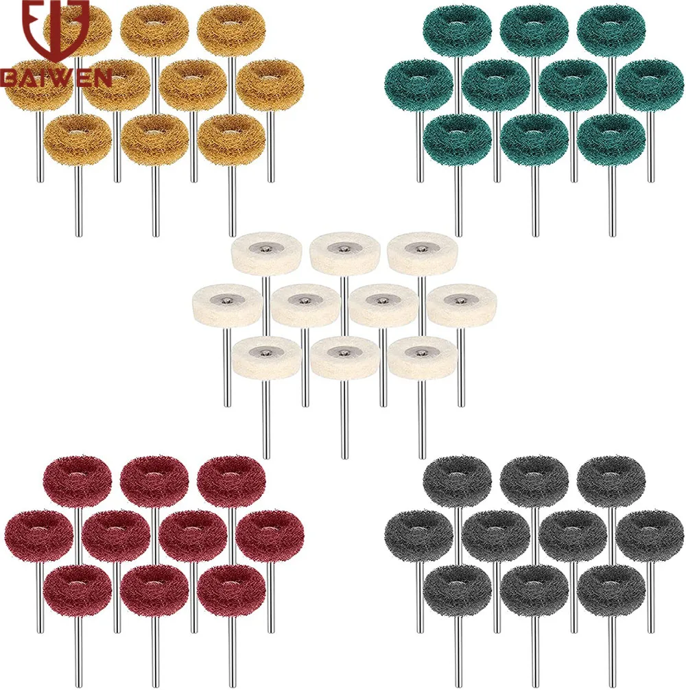 50pcs Mini Drill Abrasive Brush Nylon Buffing Polishing Wheel Wool Felt ...