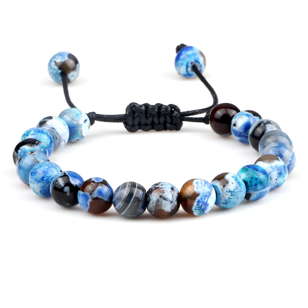 8mm Men Women Fire Agates Onyx Beads Bracelet Bangles Healing Natural ...